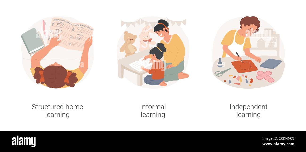 Homeschooling teaching methods isolated cartoon vector illustration set ...