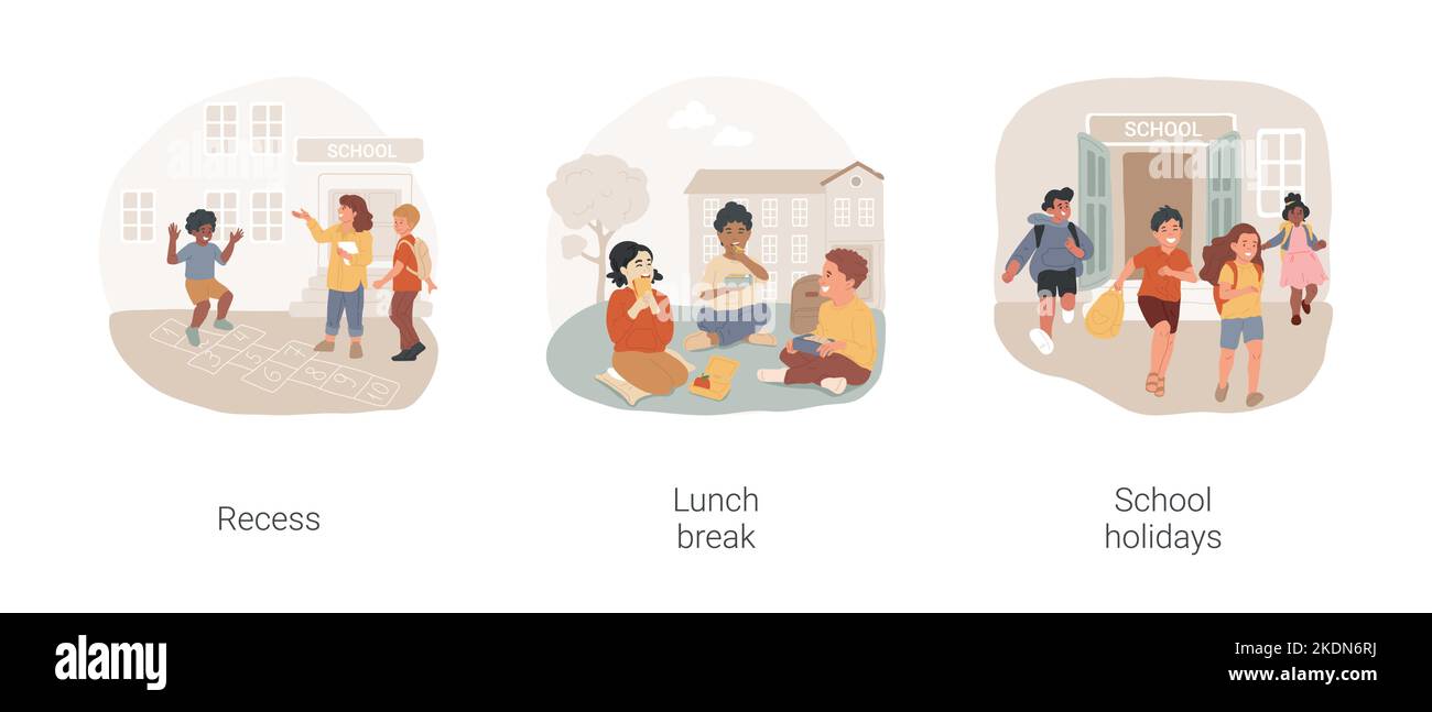 Traditional public school life isolated cartoon vector illustration set ...