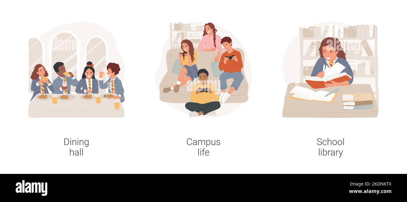 Private boarding school isolated cartoon vector illustration set ...