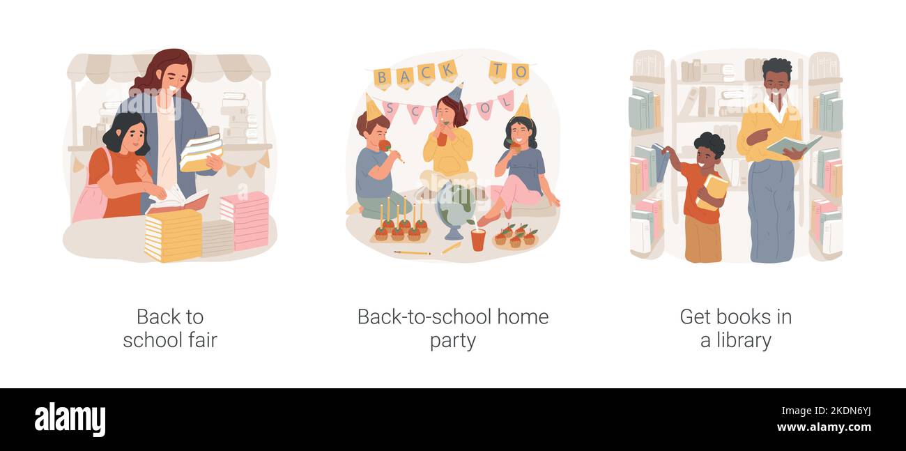 Back to school celebration isolated cartoon vector illustration set ...