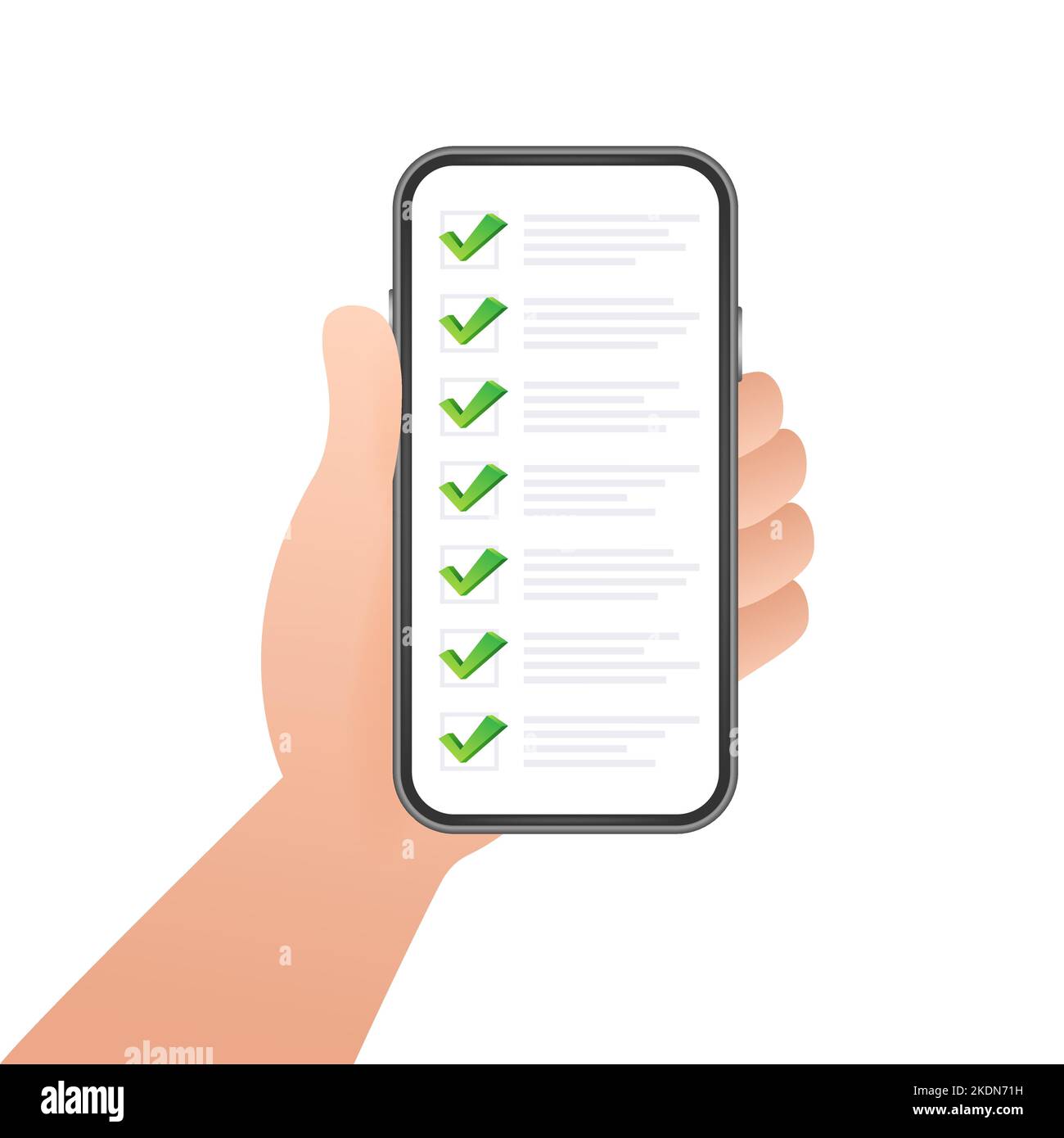 Green check list smartphone. Survey vector illustration. Green tick ...