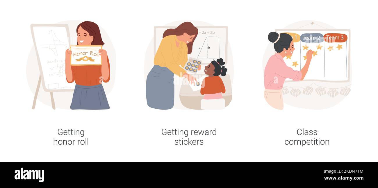 School awards isolated cartoon vector illustration set. Getting honor ...