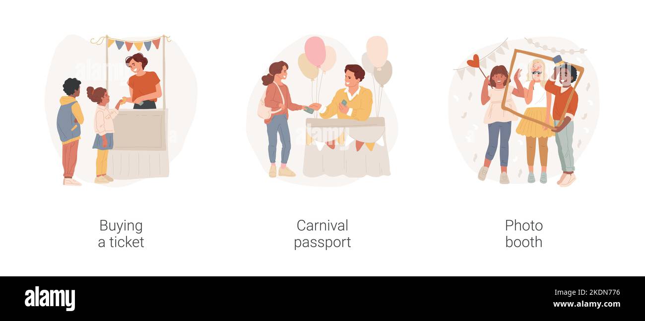 School fair isolated cartoon vector illustration set. Buying a ticket ...