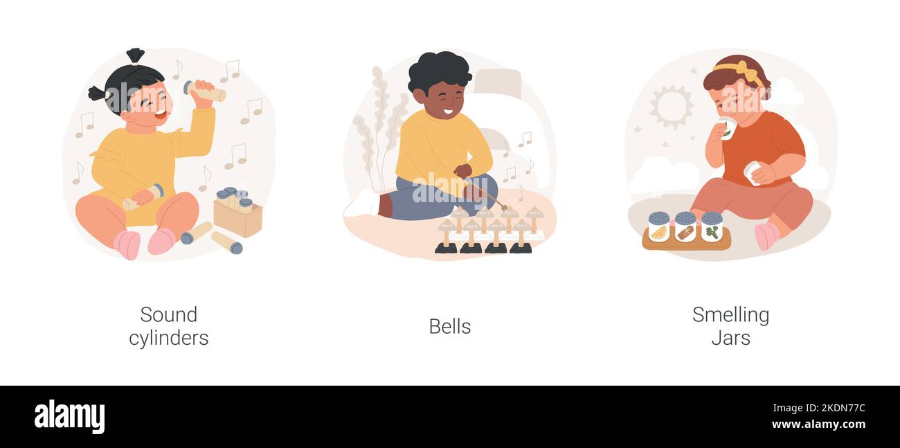 Auditory sense in Montessori preschool isolated cartoon vector ...