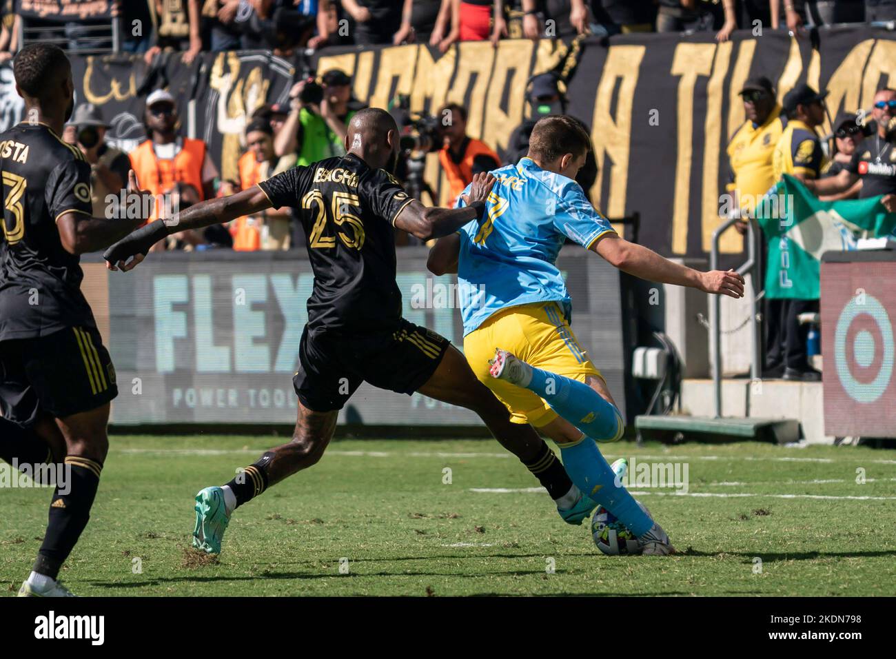 Los Angeles FC defender Sebastien Ibeagha (25) battles Philadelphia ...