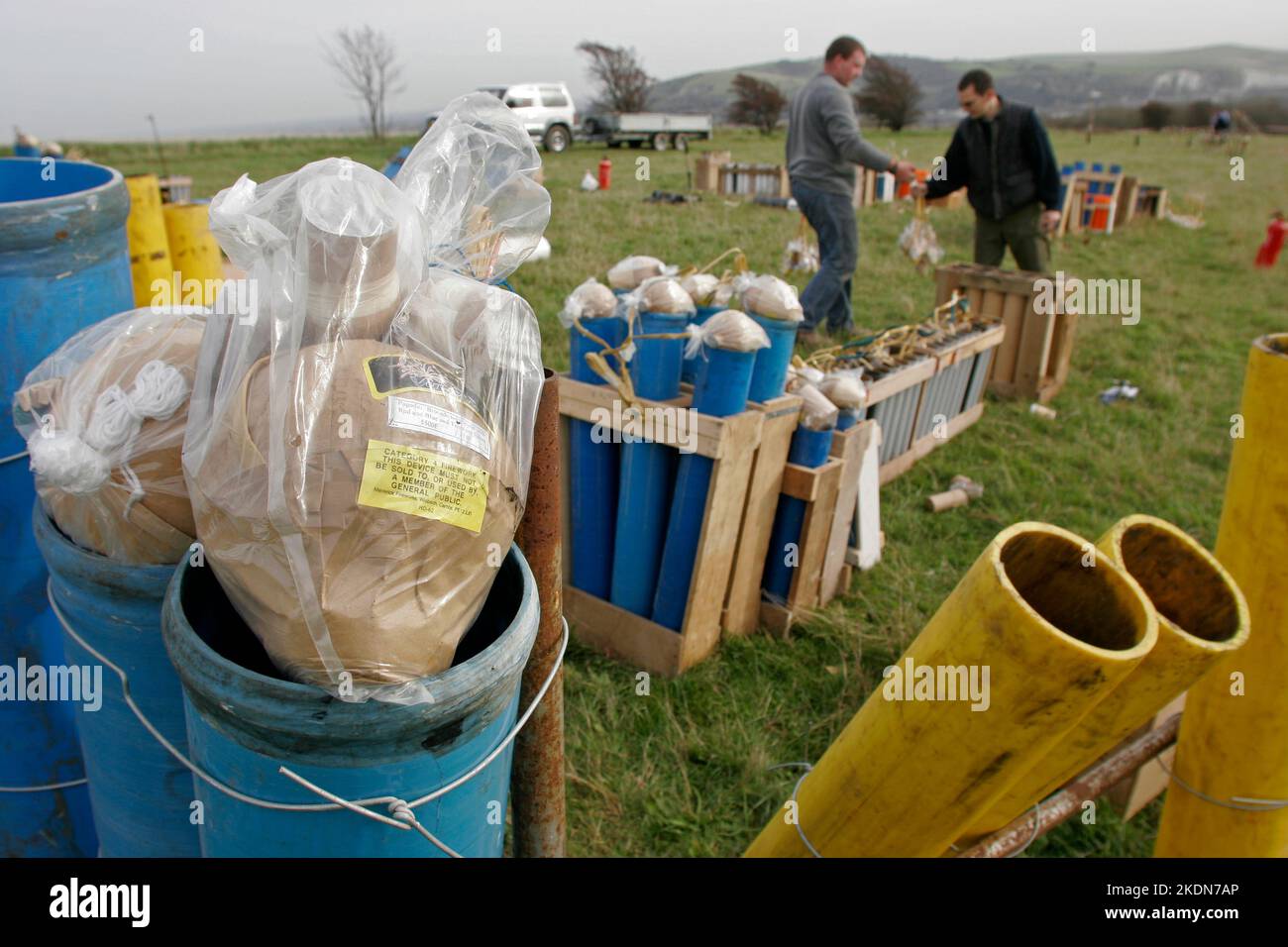 Powerful fireworks are prepared for the evening's display in the early ...