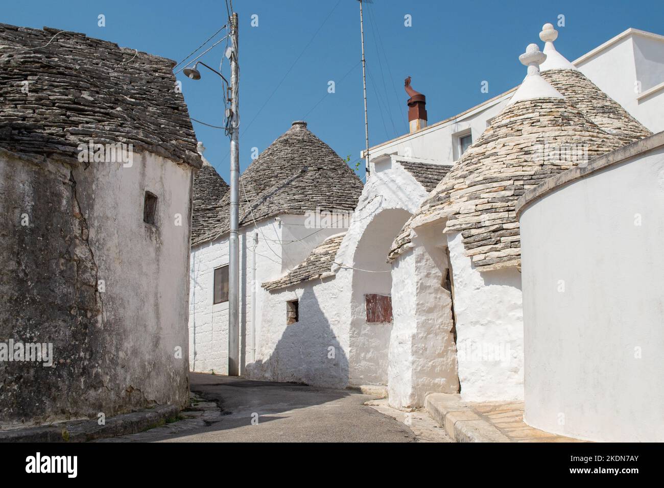 Unique white buildings with conical roof called "Trulli" in Alberobello ...
