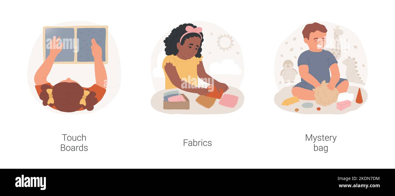 Tactile sense in Montessori classroom isolated cartoon vector ...