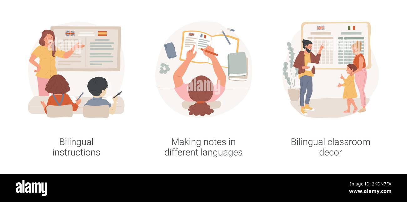 Language immersion school isolated cartoon vector illustration set ...