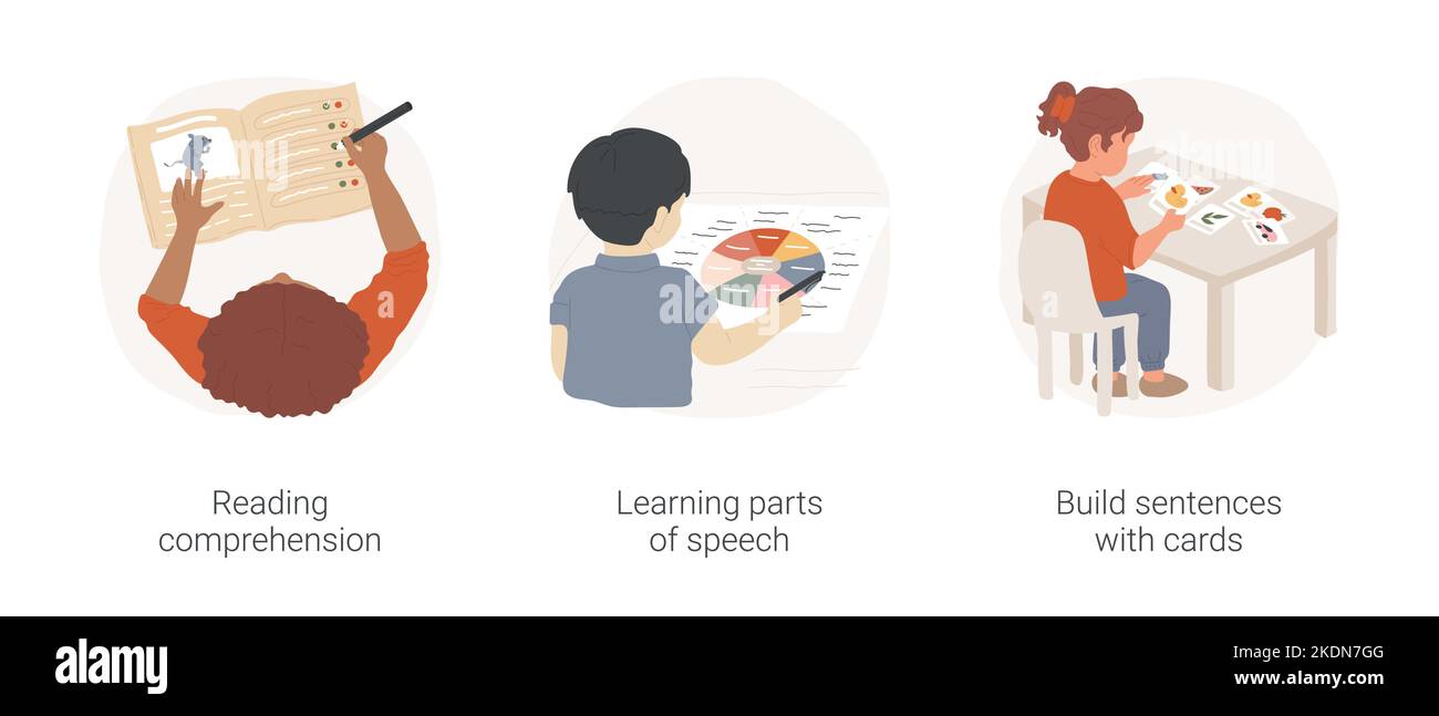 English proficiency and literacy at elementary school isolated cartoon ...