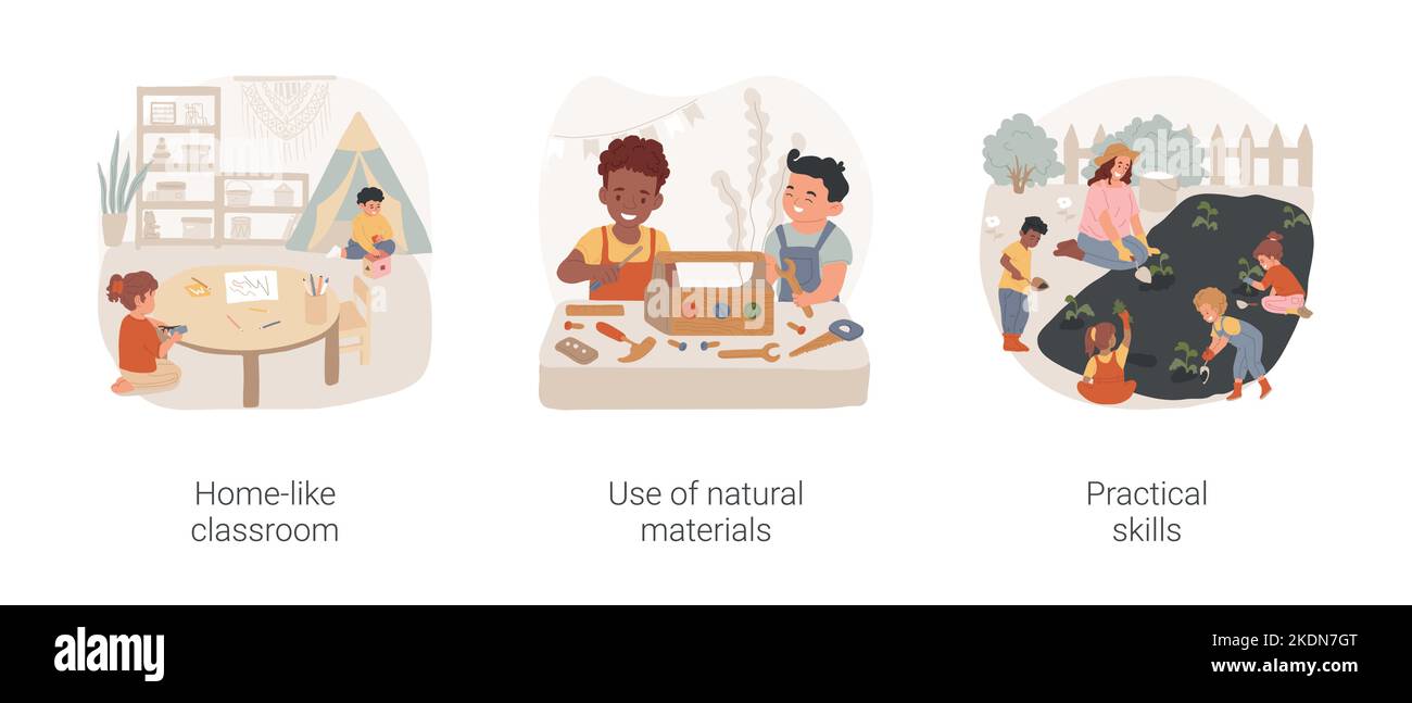 Waldorf preschool learning environment isolated cartoon vector ...