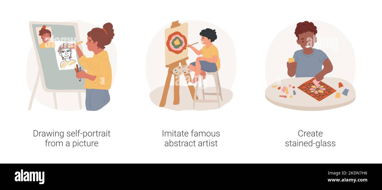 Fine arts lesson in elementary school isolated cartoon vector ...