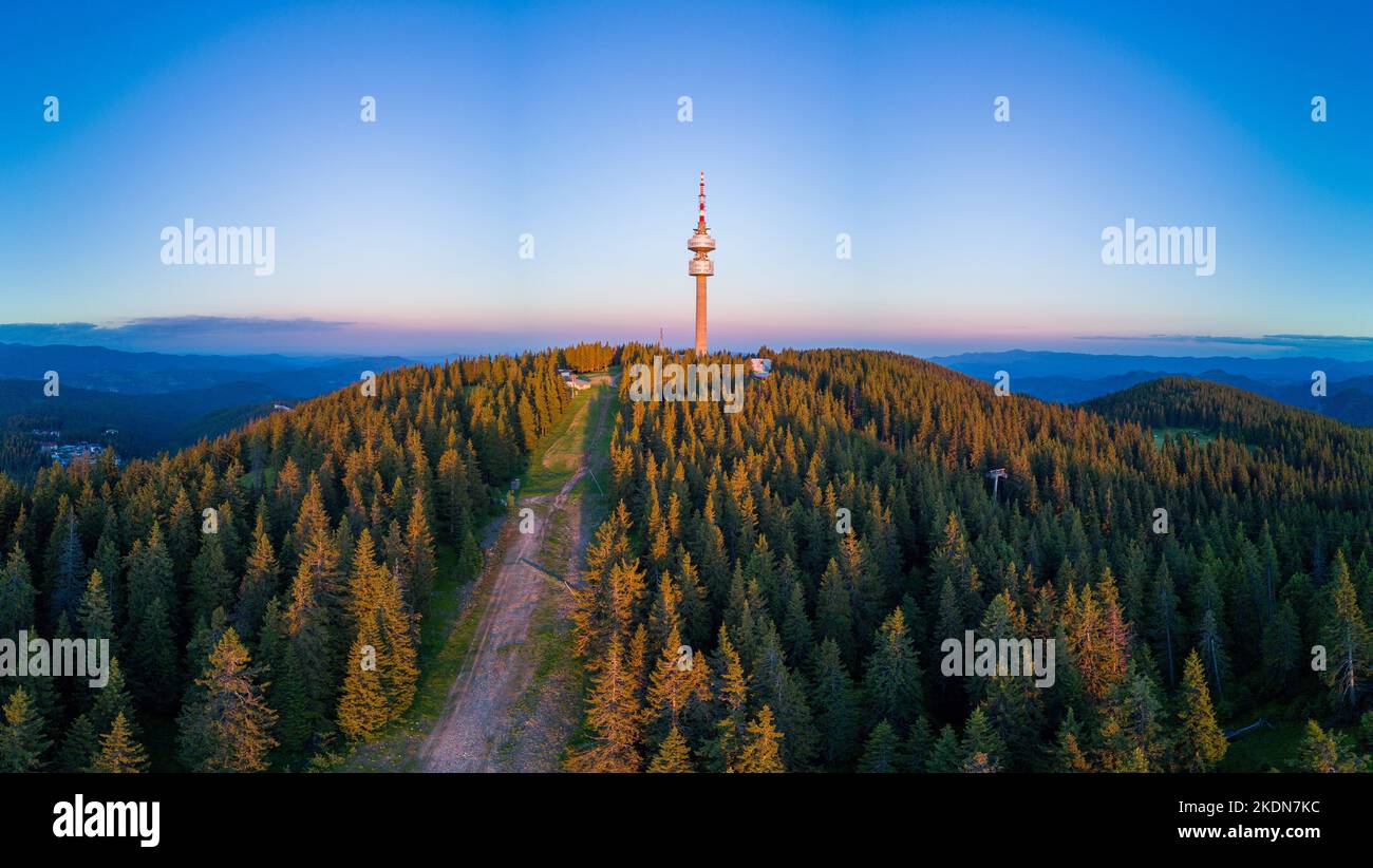 High telecommunications famous Snezhanka tower in the valley of the ...