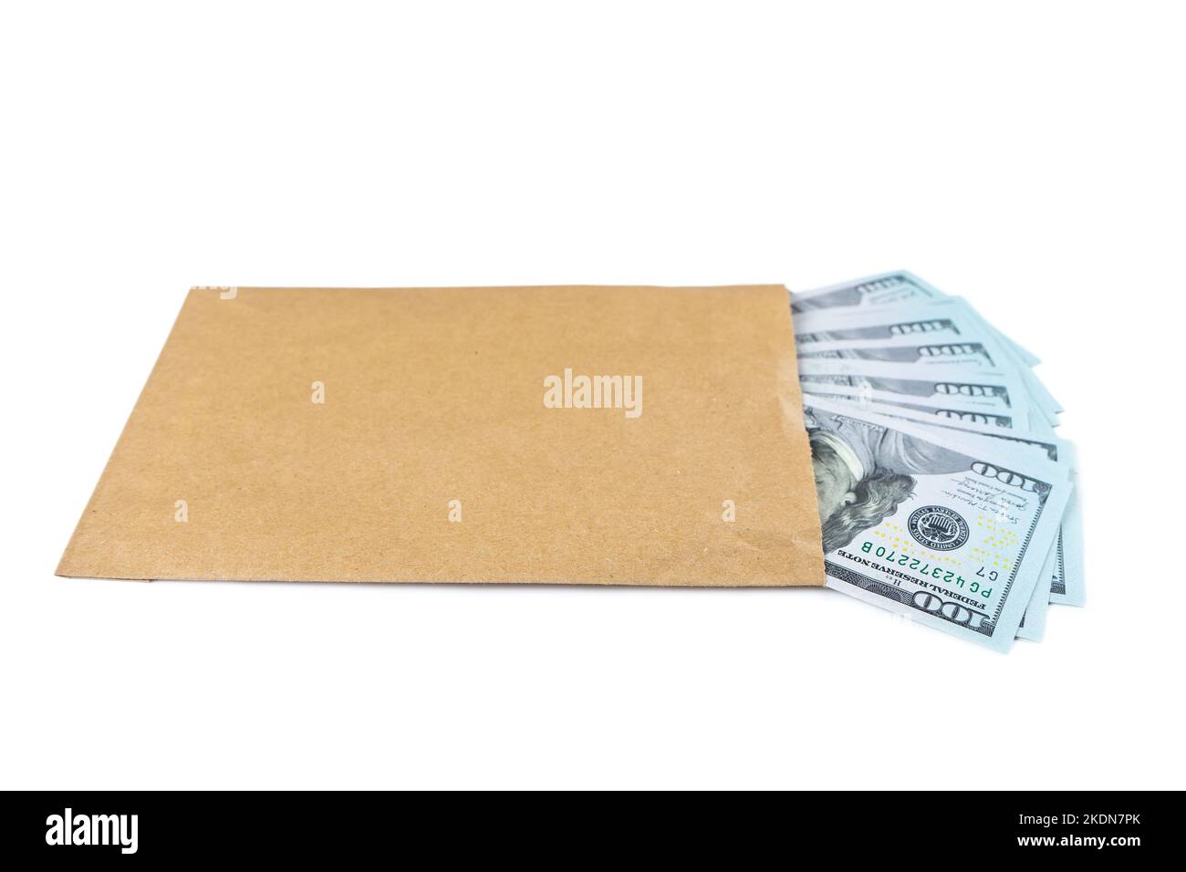 Pile of new design US dollar bills in brown envelope isolated on white ...