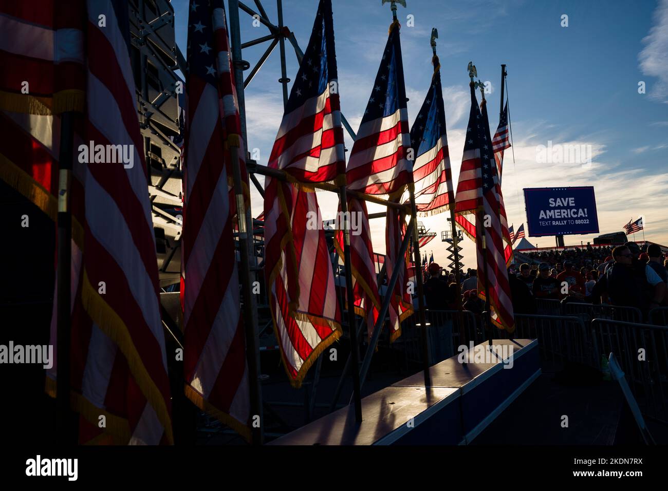 Vandalia, Ohio, USA. 7th Nov, 2022. American flags are displayed at a ...