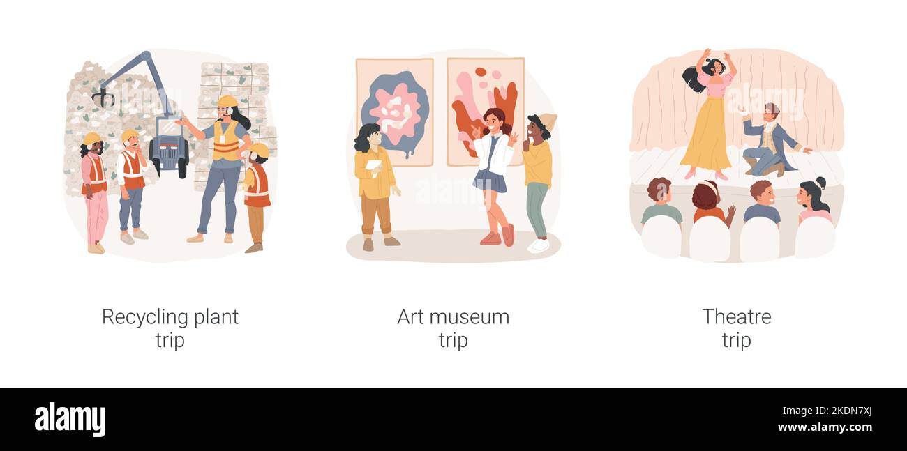 Middle school field trips isolated cartoon vector illustration set ...