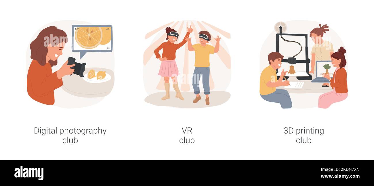 Teenager hobbies and clubs isolated cartoon vector illustration set ...