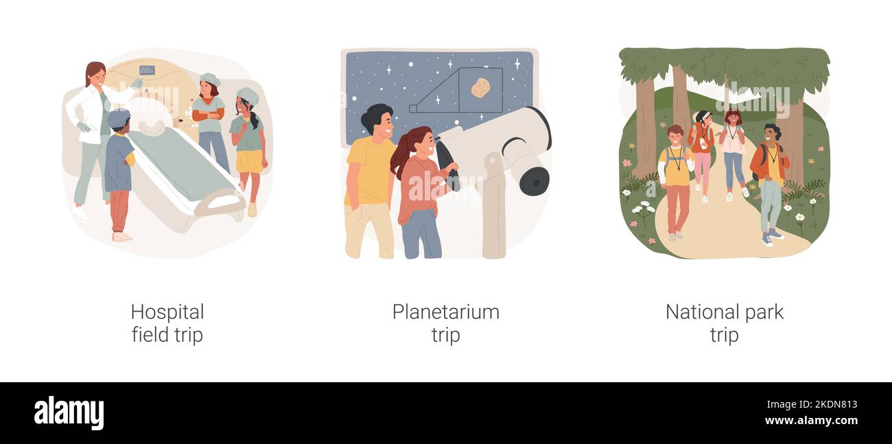 Middle and high school trips isolated cartoon vector illustration set ...