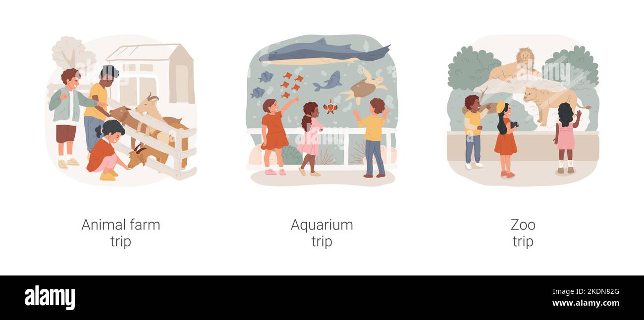 Elementary school field trips isolated cartoon vector illustration set ...