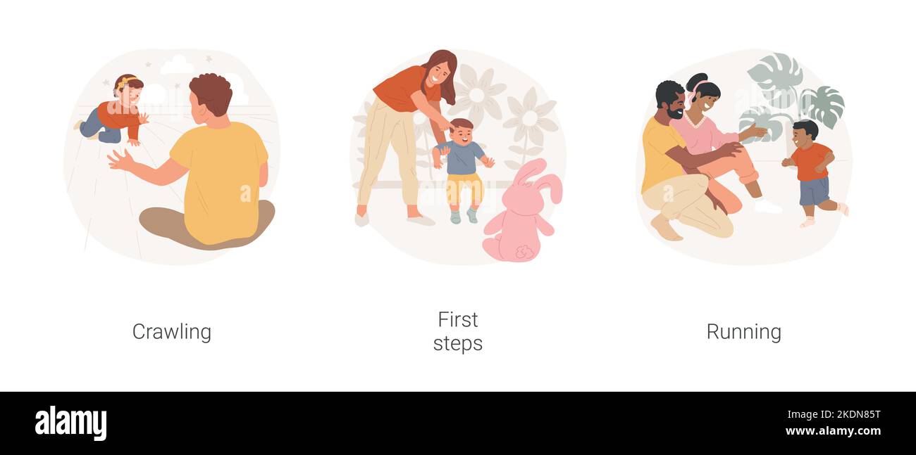 Kids physical development isolated cartoon vector illustration set ...