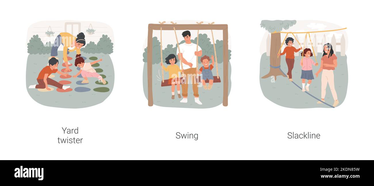 Backyard activities isolated cartoon vector illustration set. Family ...