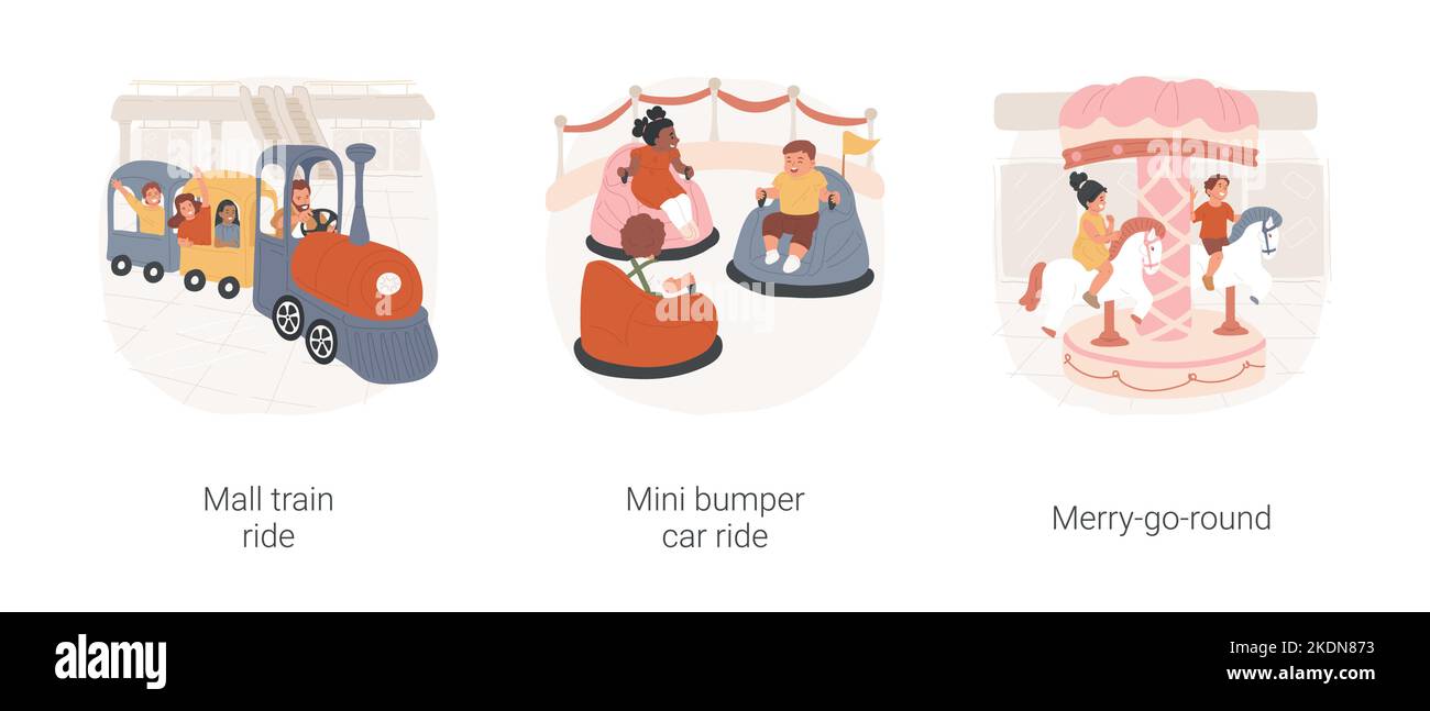 Shopping mall rides isolated cartoon vector illustration set. Mall ...