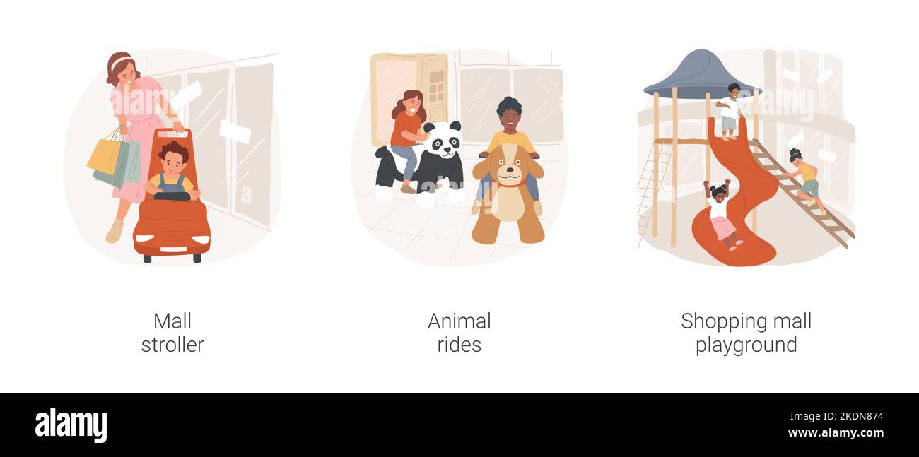 Shopping mall entertainment isolated cartoon vector illustration set ...