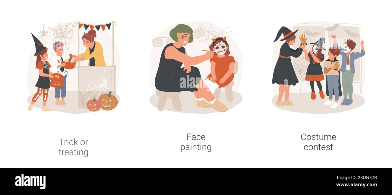 Halloween activities isolated cartoon vector illustration set. Trick-or ...