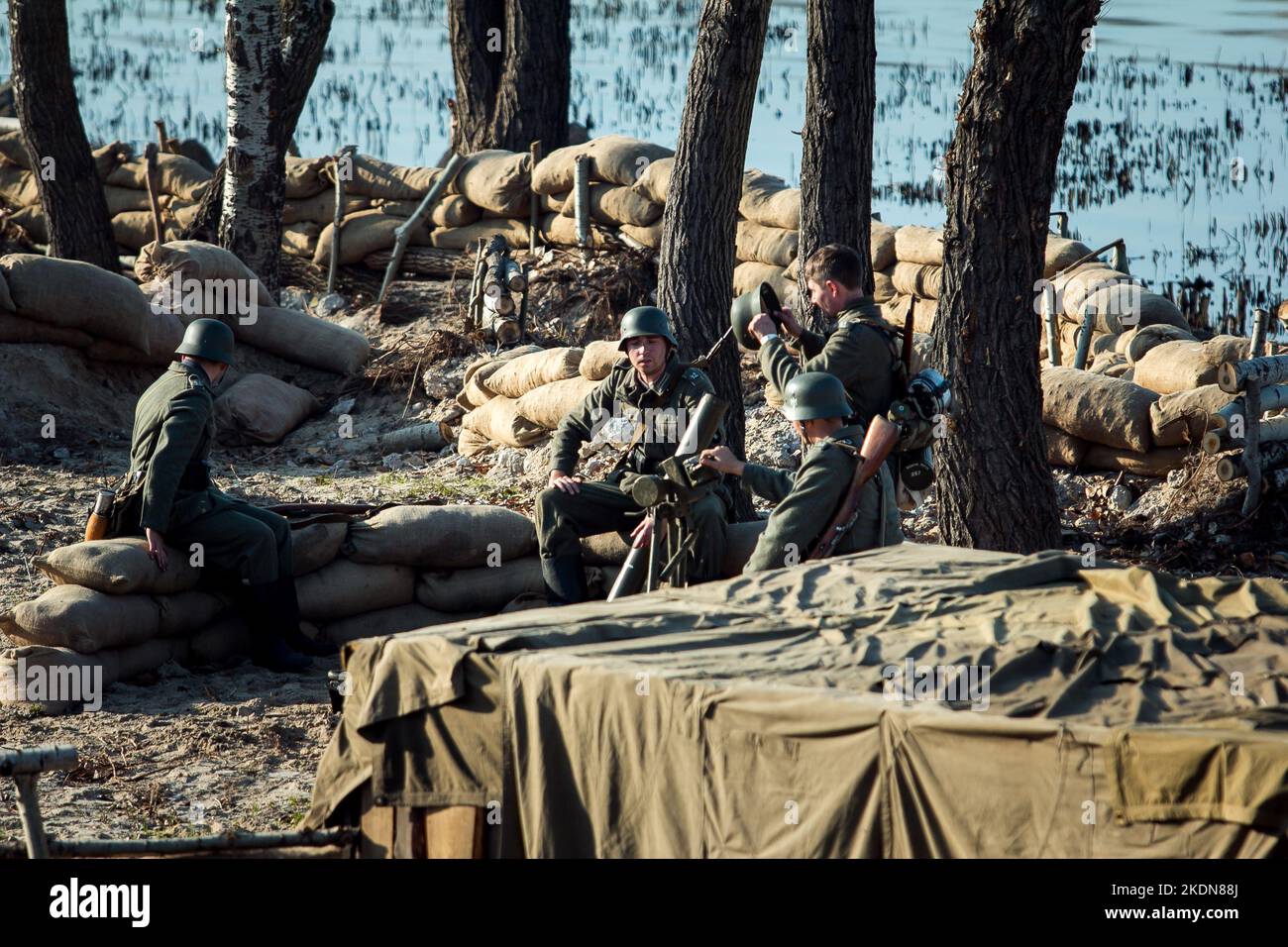 Dnepr, Ukraine - 10.29.2013: Military enactment show of WW2 period with ...
