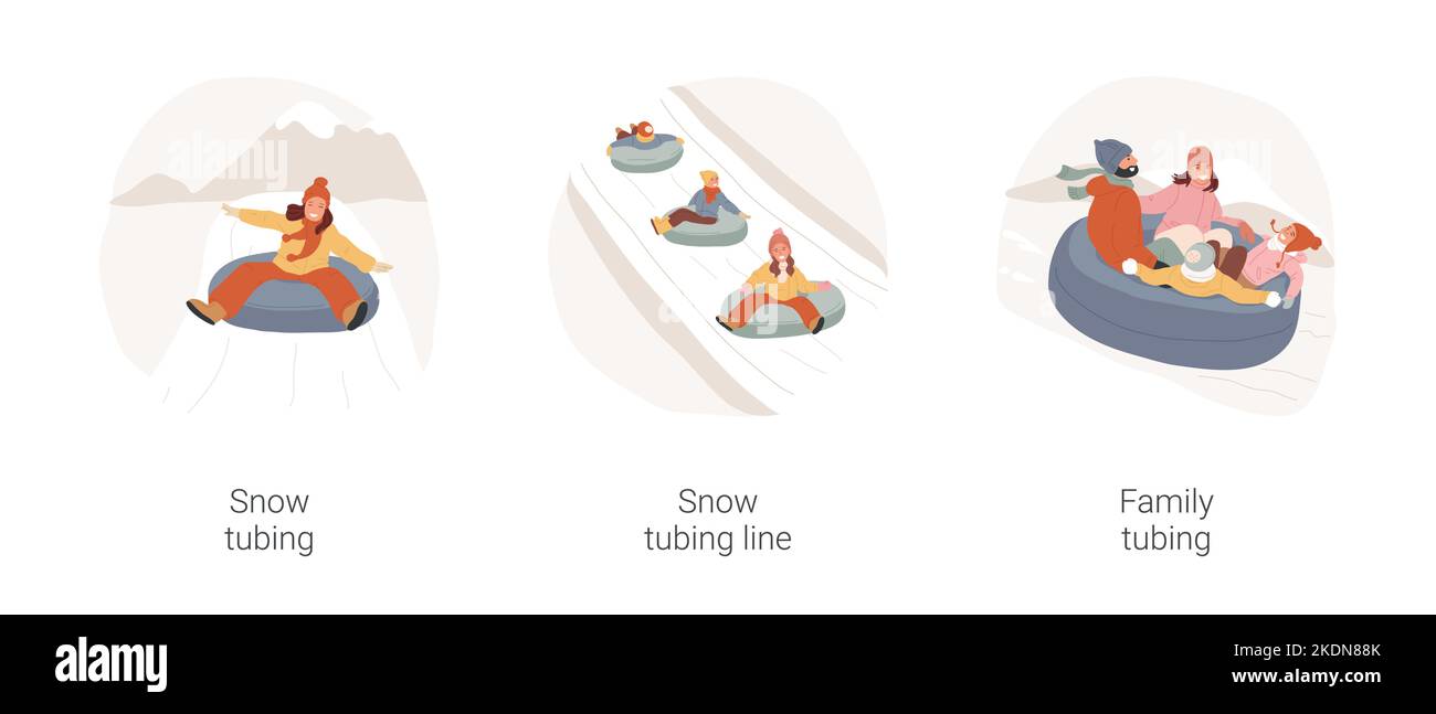 Snow tubing isolated cartoon vector illustration set. Snow tubing line ...