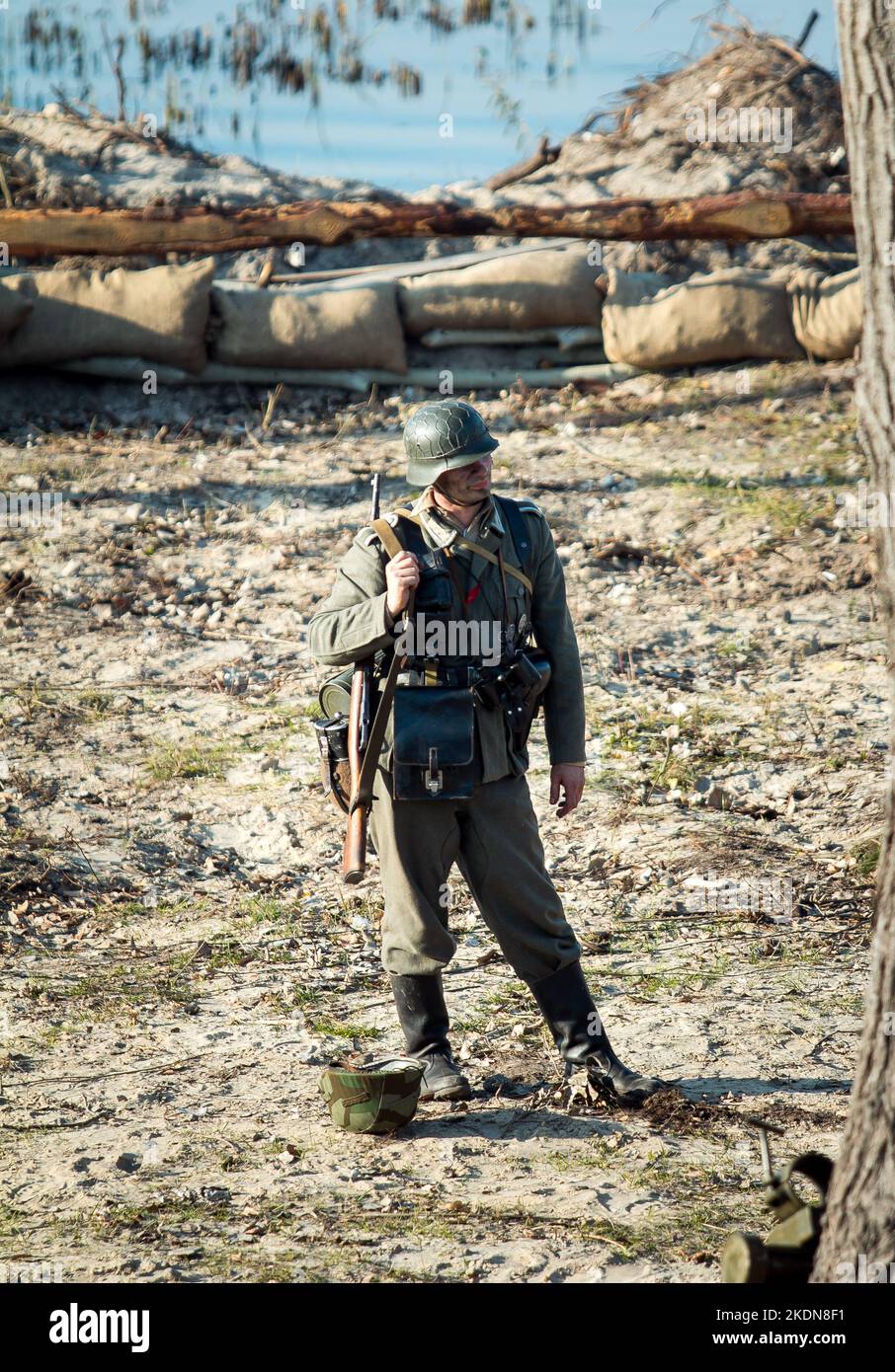 Dnepr, Ukraine - 10.29.2013: Military enactment show of WW2 period with ...