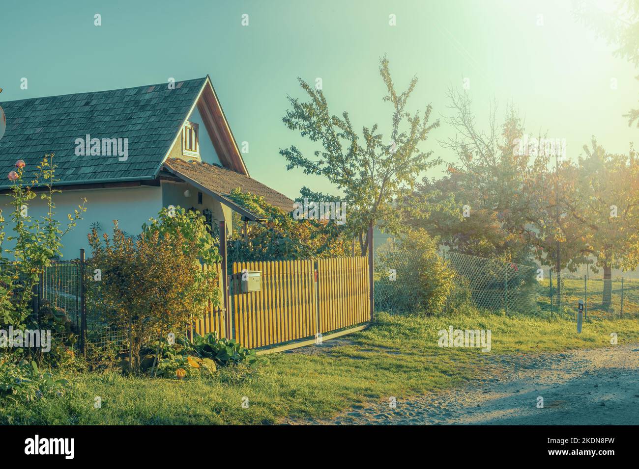 House in the village.Autumn landscape in the evening. High quality ...