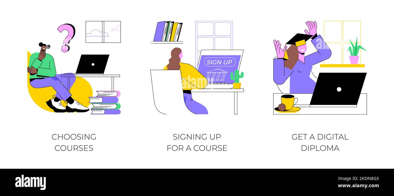 Distance education isolated cartoon vector illustrations set. Choosing ...