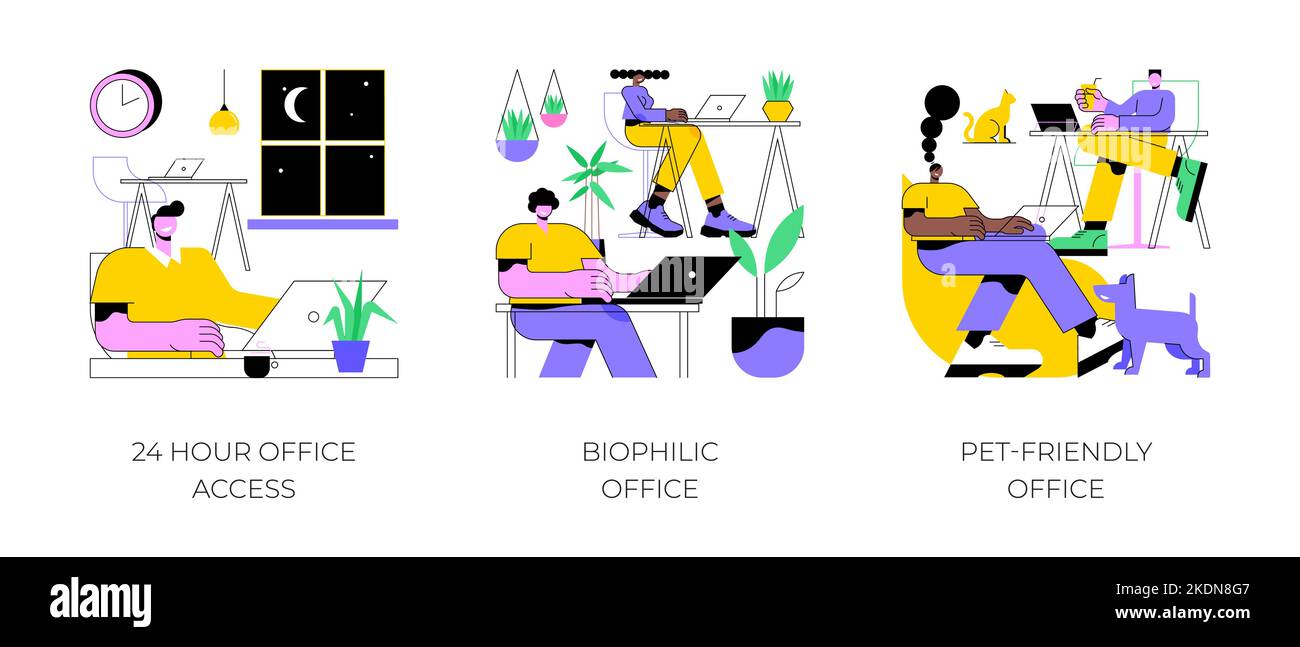 Office facilities and design isolated cartoon vector illustrations set ...