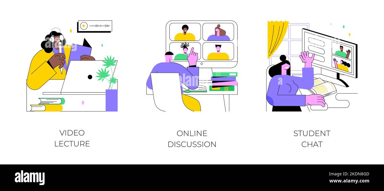 Distance learning virtual communication isolated cartoon vector ...