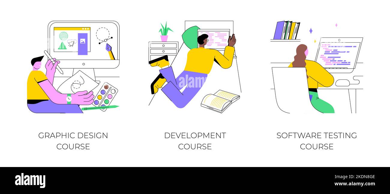 Professional IT courses isolated cartoon vector illustrations set ...