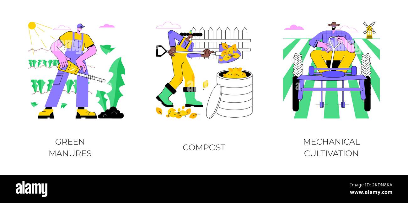 Organic farming methods isolated cartoon vector illustrations set ...