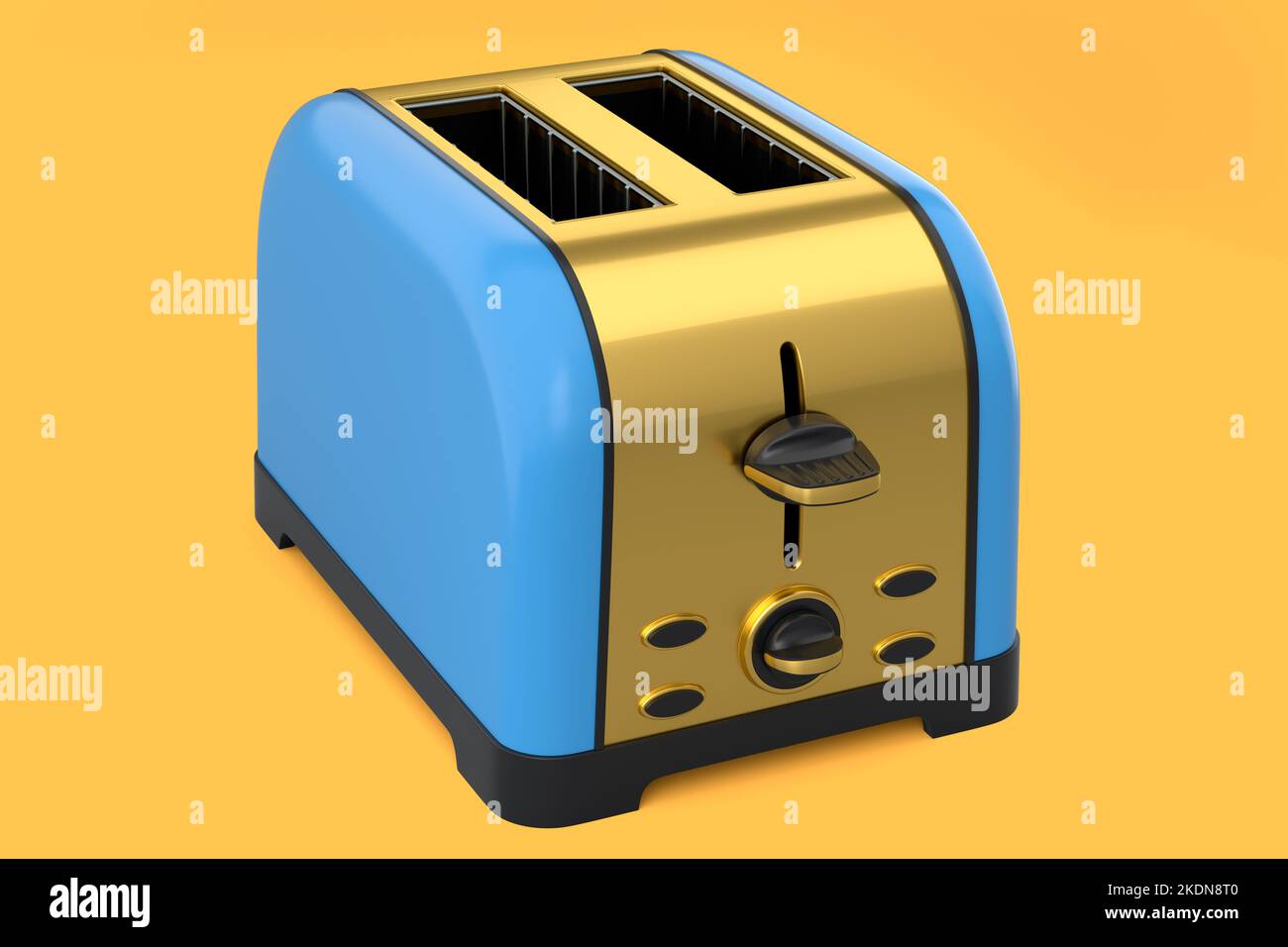 Stainless steel toaster for making toast bread on a yellow background ...