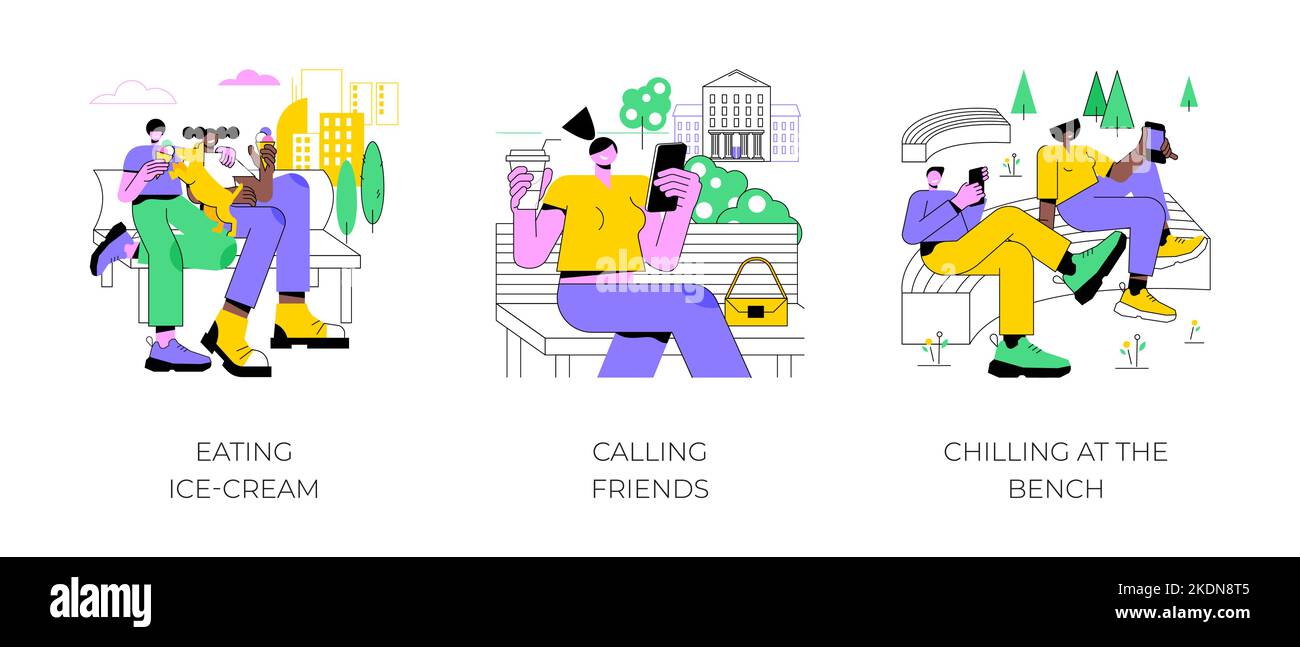 Leisure time in city park isolated cartoon vector illustrations set ...