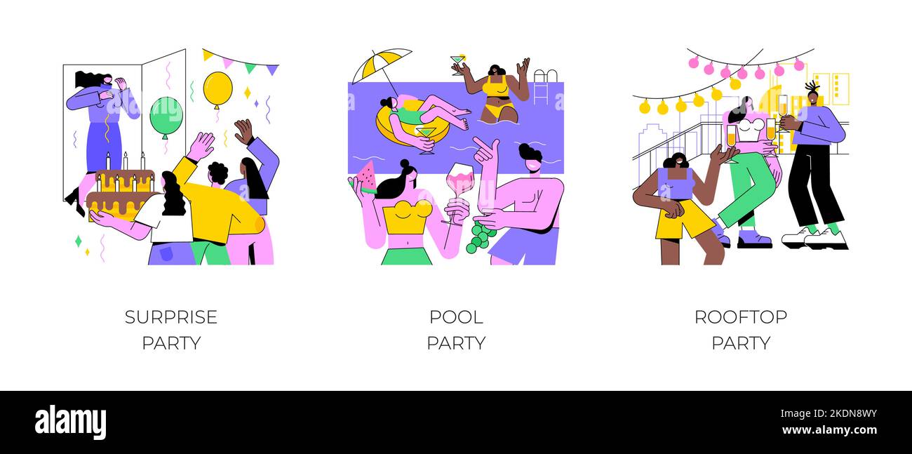 Birthday celebration isolated cartoon vector illustrations set. Friends ...