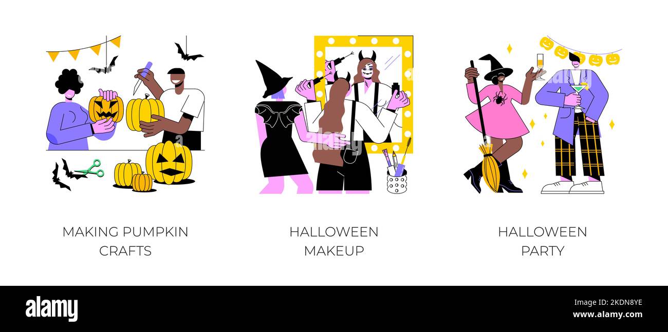 Halloween celebration isolated cartoon vector illustrations set. Making ...