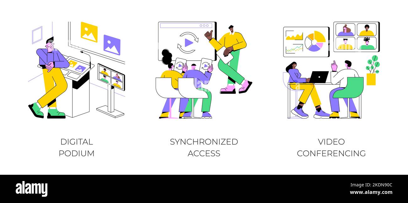 Modern technology in education isolated cartoon vector illustrations ...