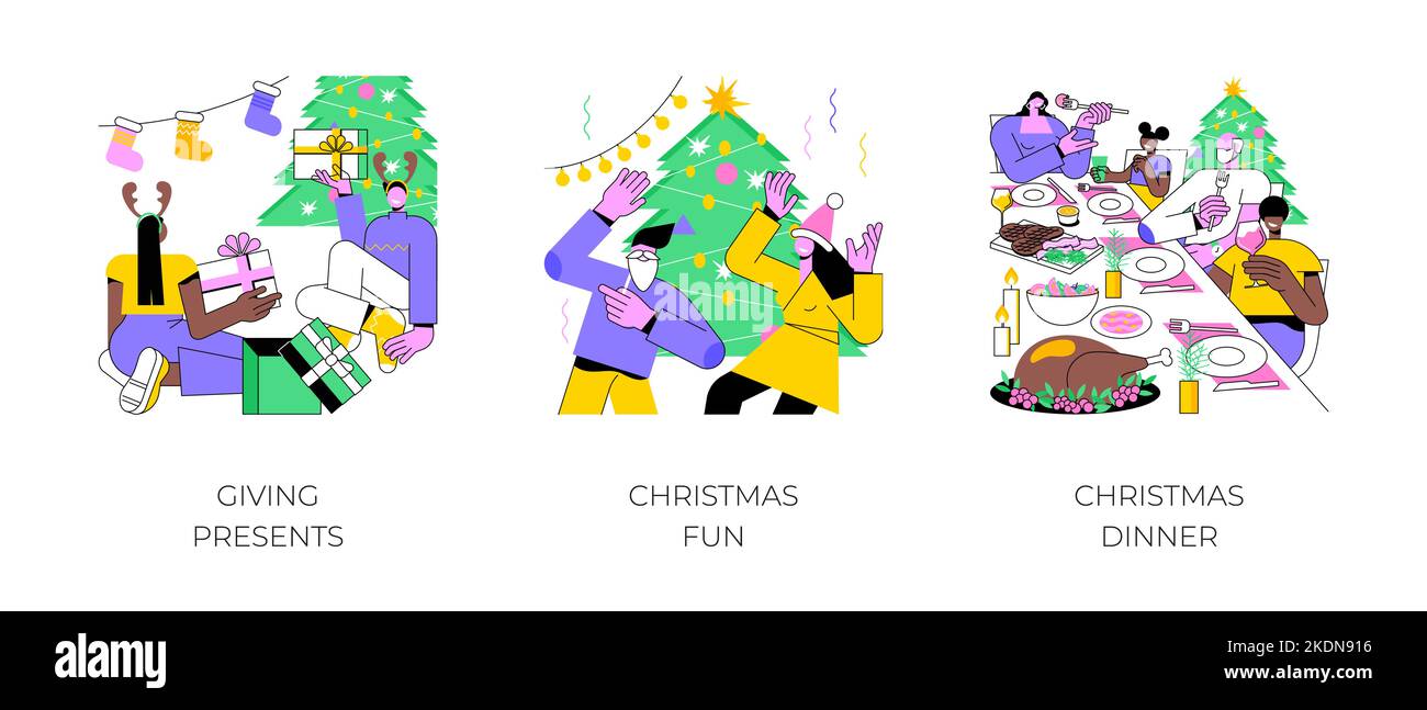 Christmas time isolated cartoon vector illustrations set. Couple giving ...