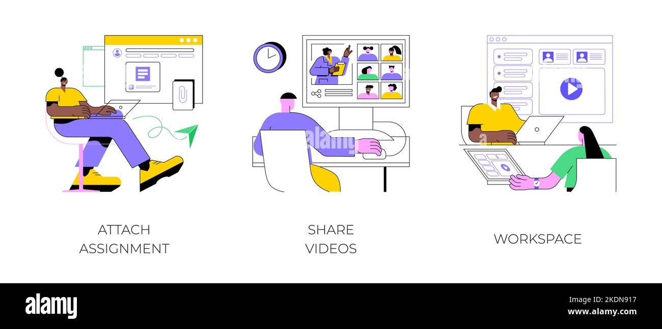 E-learning platform features isolated cartoon vector illustrations set ...