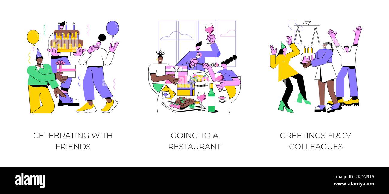 Birthday party isolated cartoon vector illustrations set. Celebrating ...