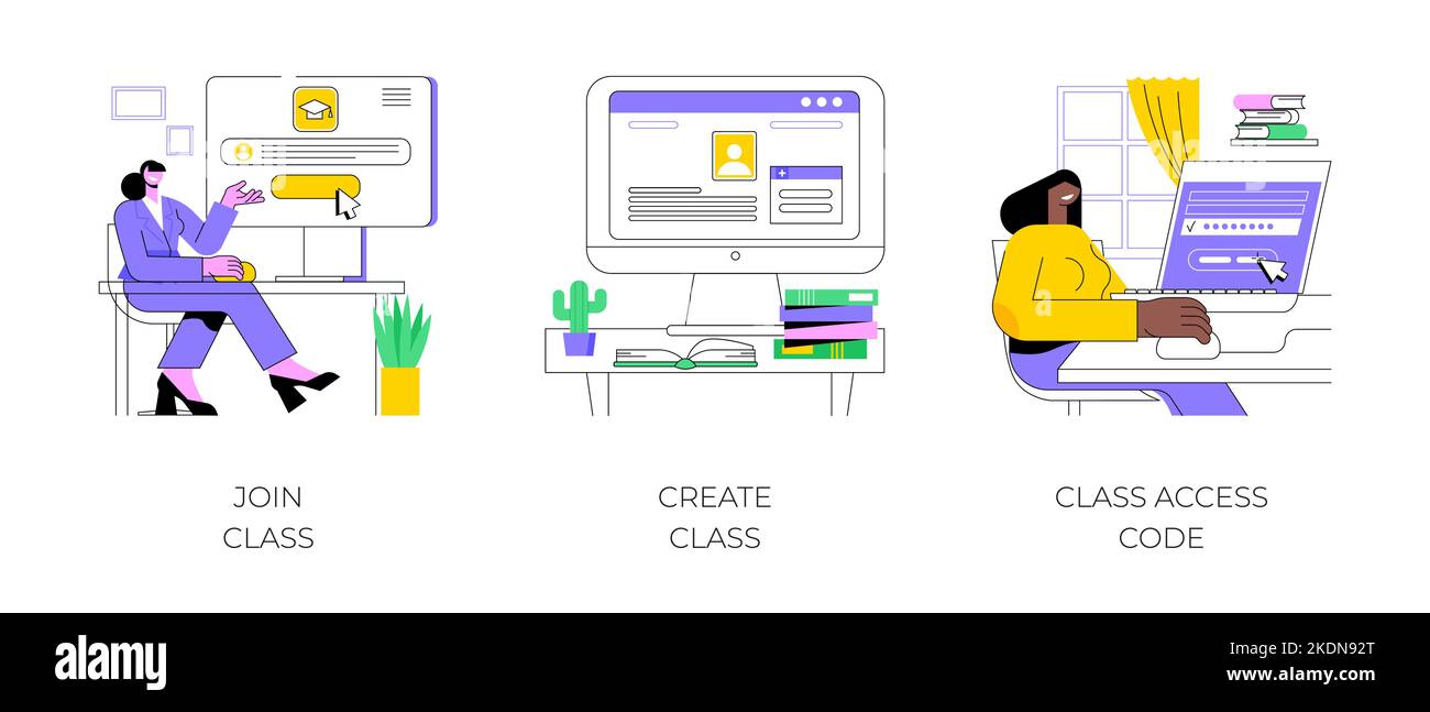 Online Teaching Features Isolated Cartoon Vector Illustrations Set