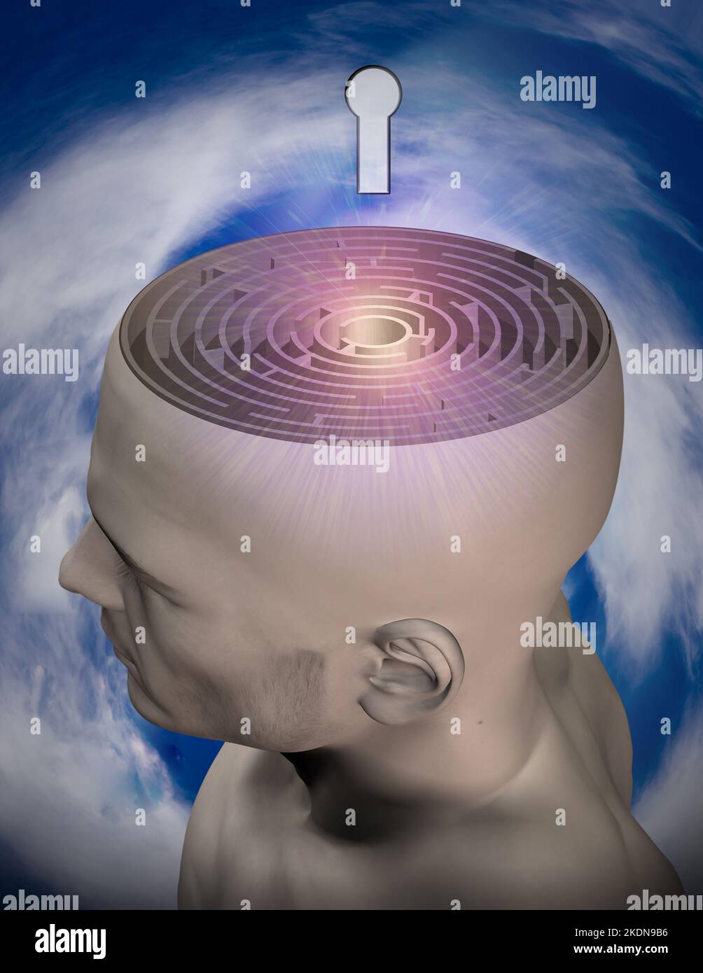 Maze mind and key. 3D rendering Stock Photo - Alamy