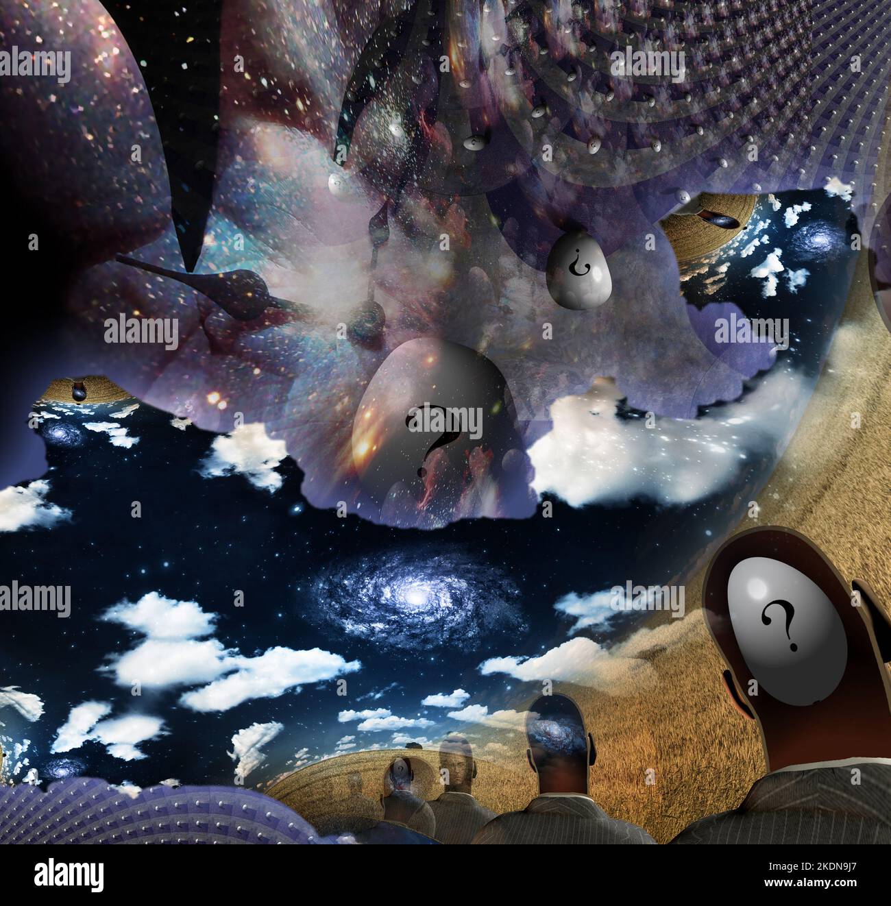 Human, time and mind elements. Surreal art. 3D rendering Stock Photo ...