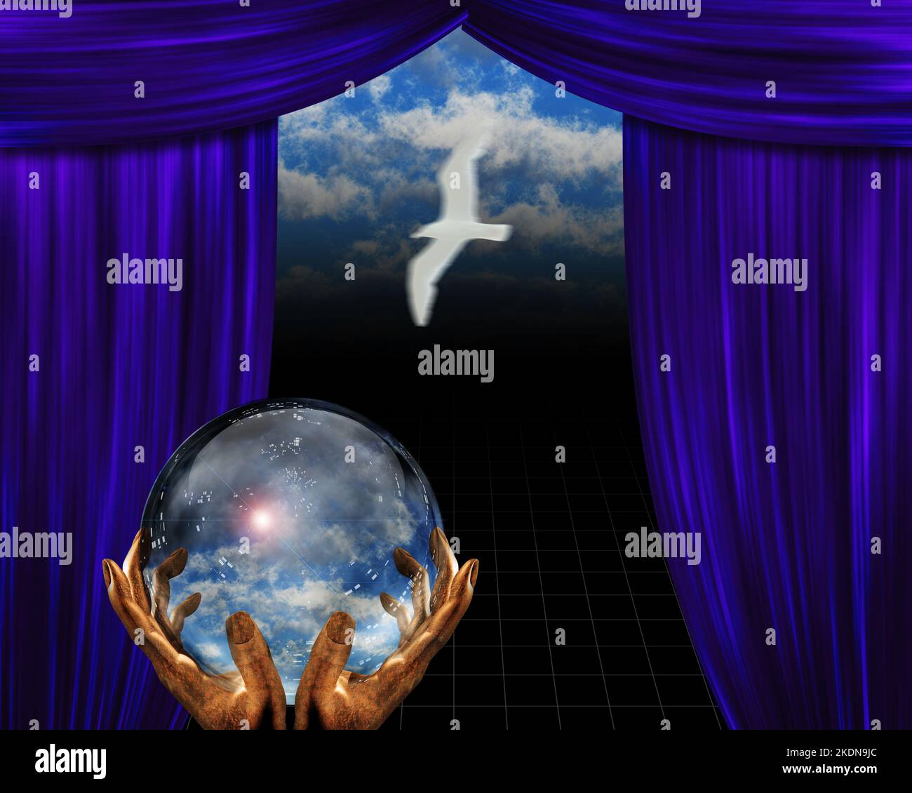 Sphere shows sky on stage. 3D rendering Stock Photo - Alamy