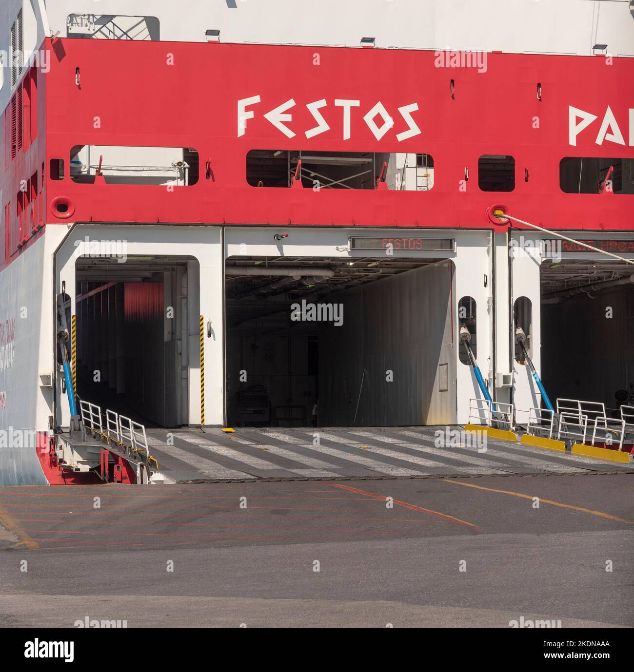 Santorini, Greece. 2022. Passenger and vehicle loading ramp on an inter ...